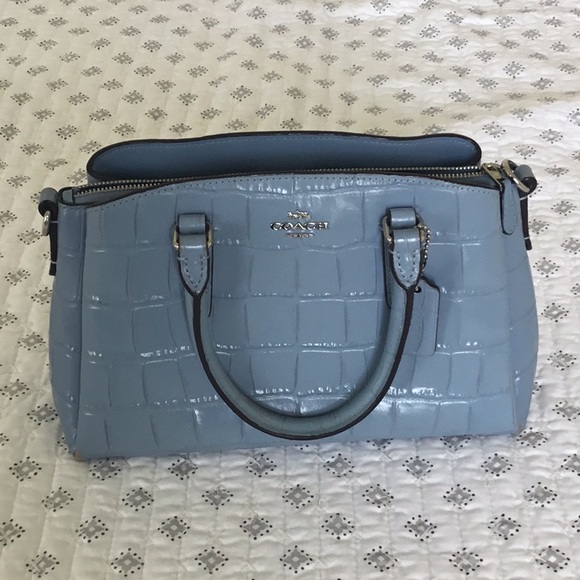 Coach | Bags | Coach Handbag Blue Leather Crocodile Print Authentic ...
